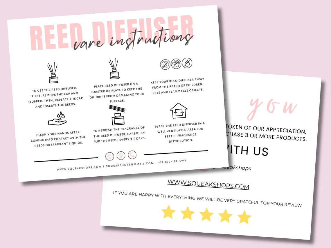 Reed Diffuser Care Instructions Template, Printable Room Diffuser Guide ...