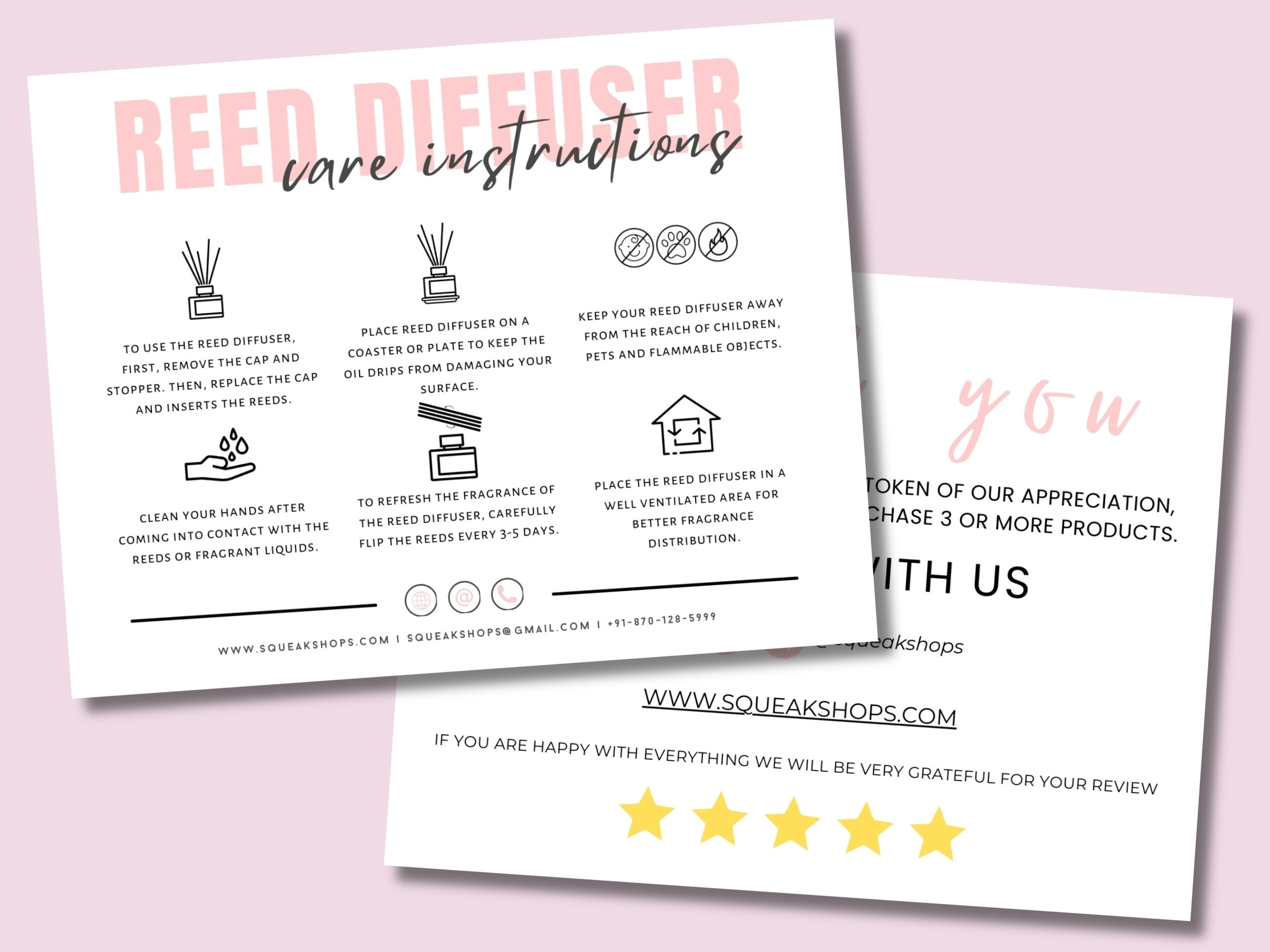 Reed Diffuser Care Instructions Template, Printable Room Diffuser Guide ...