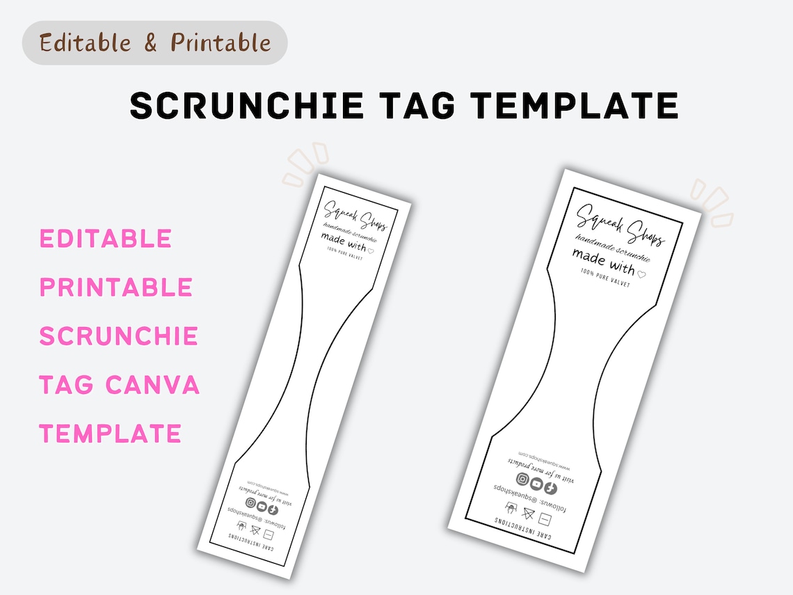 Editable & Printable Scrunchie Tag Template, Scrunchie Label, Scrunchie ...