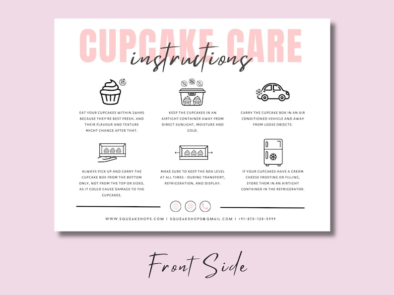 Printable Cupcake Care Card Template: Bakery Instructions (editable ...