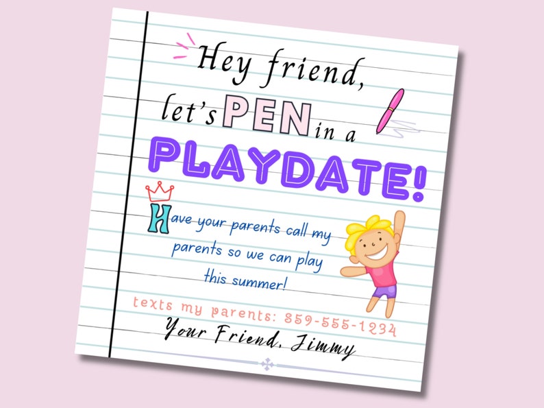 Editable Printable Playdate Invite Cards for Kids, Summer Playdate ...