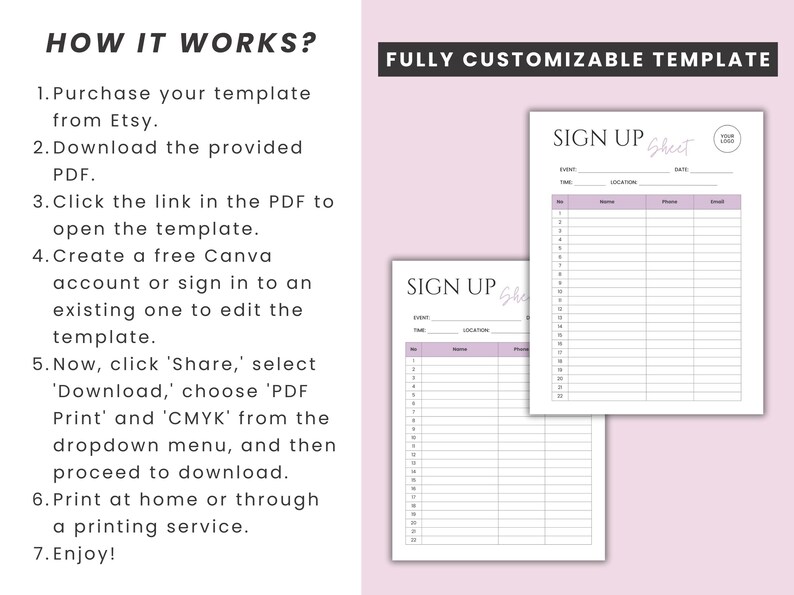Editable Sign up Sheet Template, Sign up Template, Printable Sign up ...