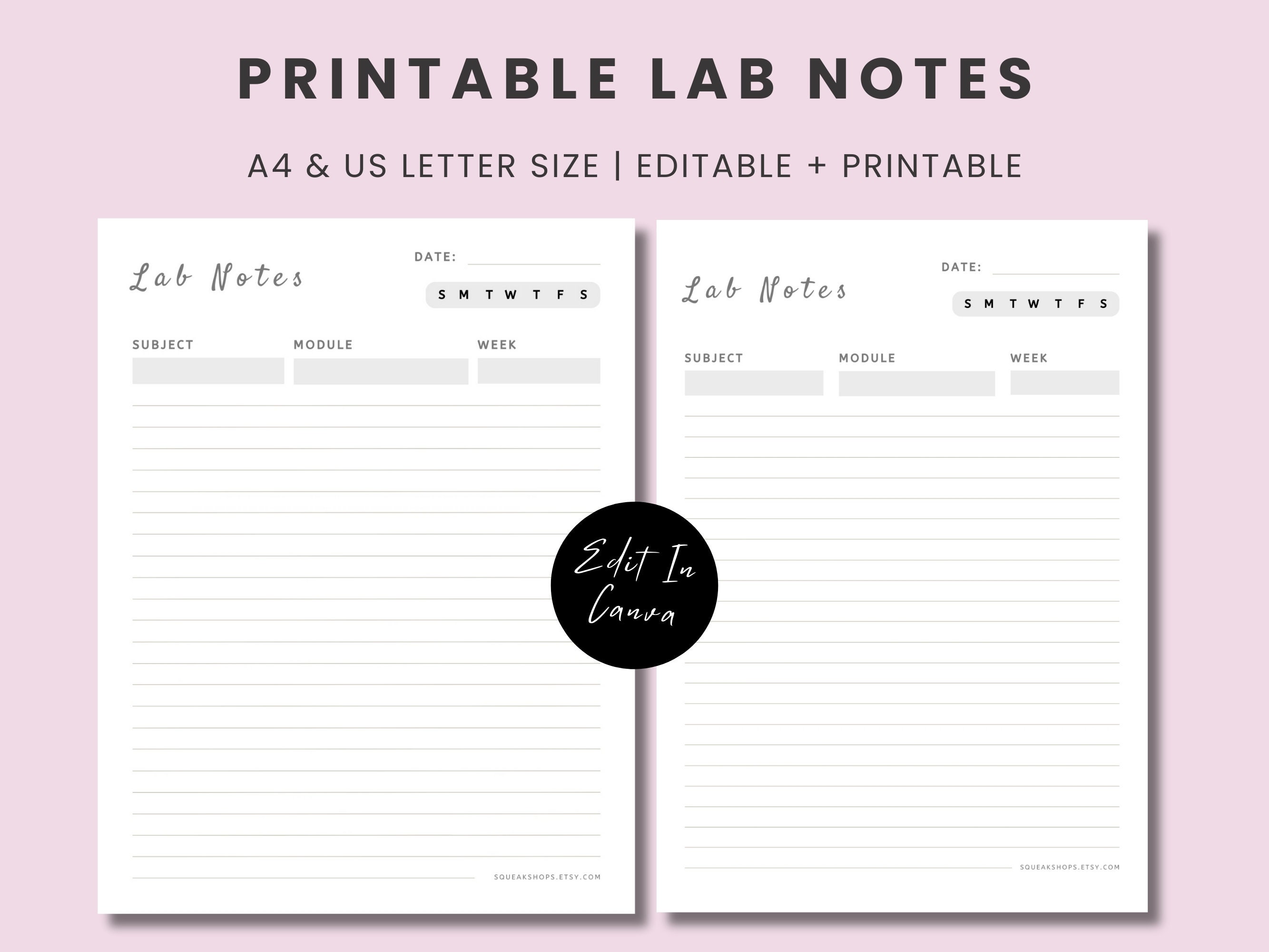 Printable Student Lab Notes, Lab Notes, Student Planner, Lined Lab ...