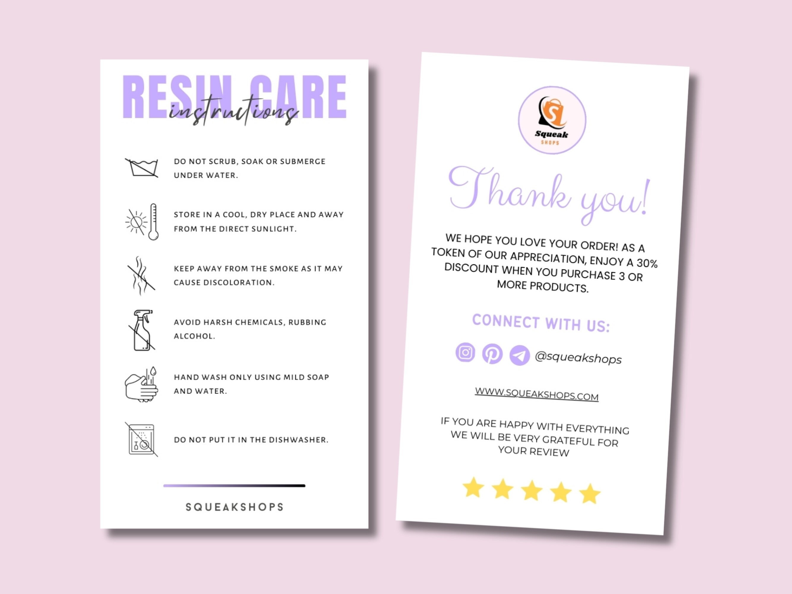 Editable Resin Care Card Template, Printable Resin Care Cards ...