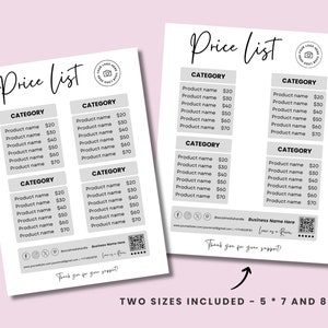 Price List Sign Template, Small Business Price List, Editable Price ...