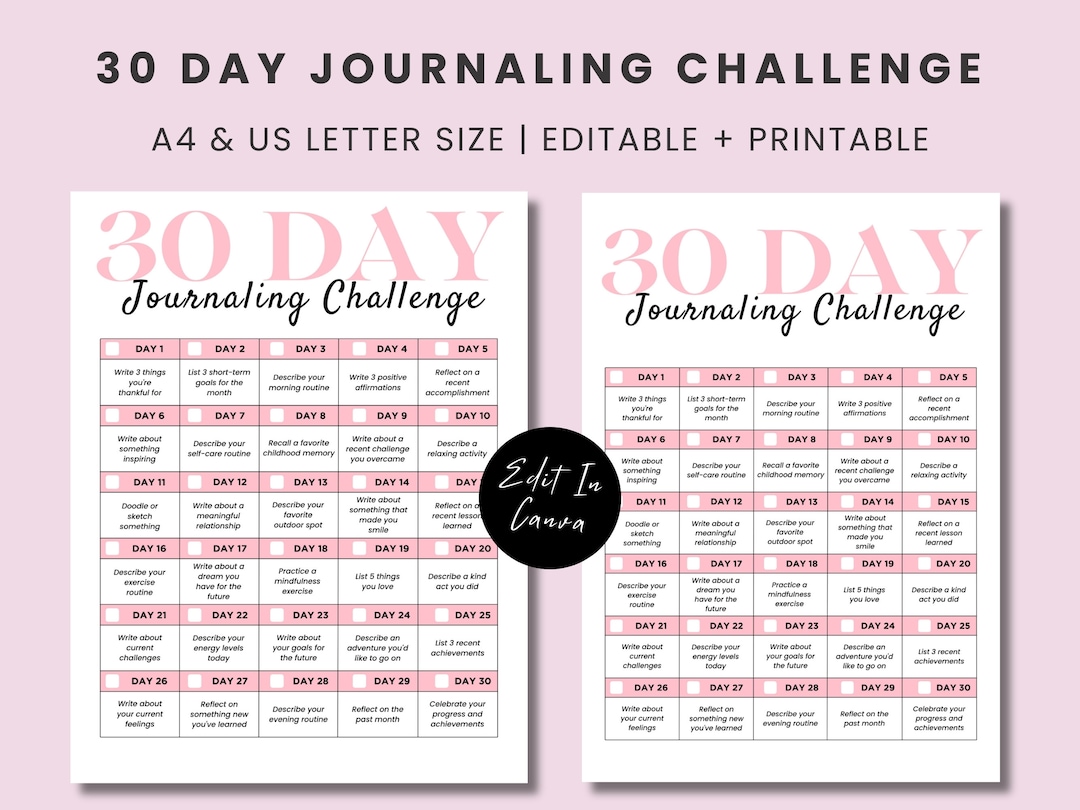 30 Day Journaling Challenge, Printable Journaling Challenge, Printable ...