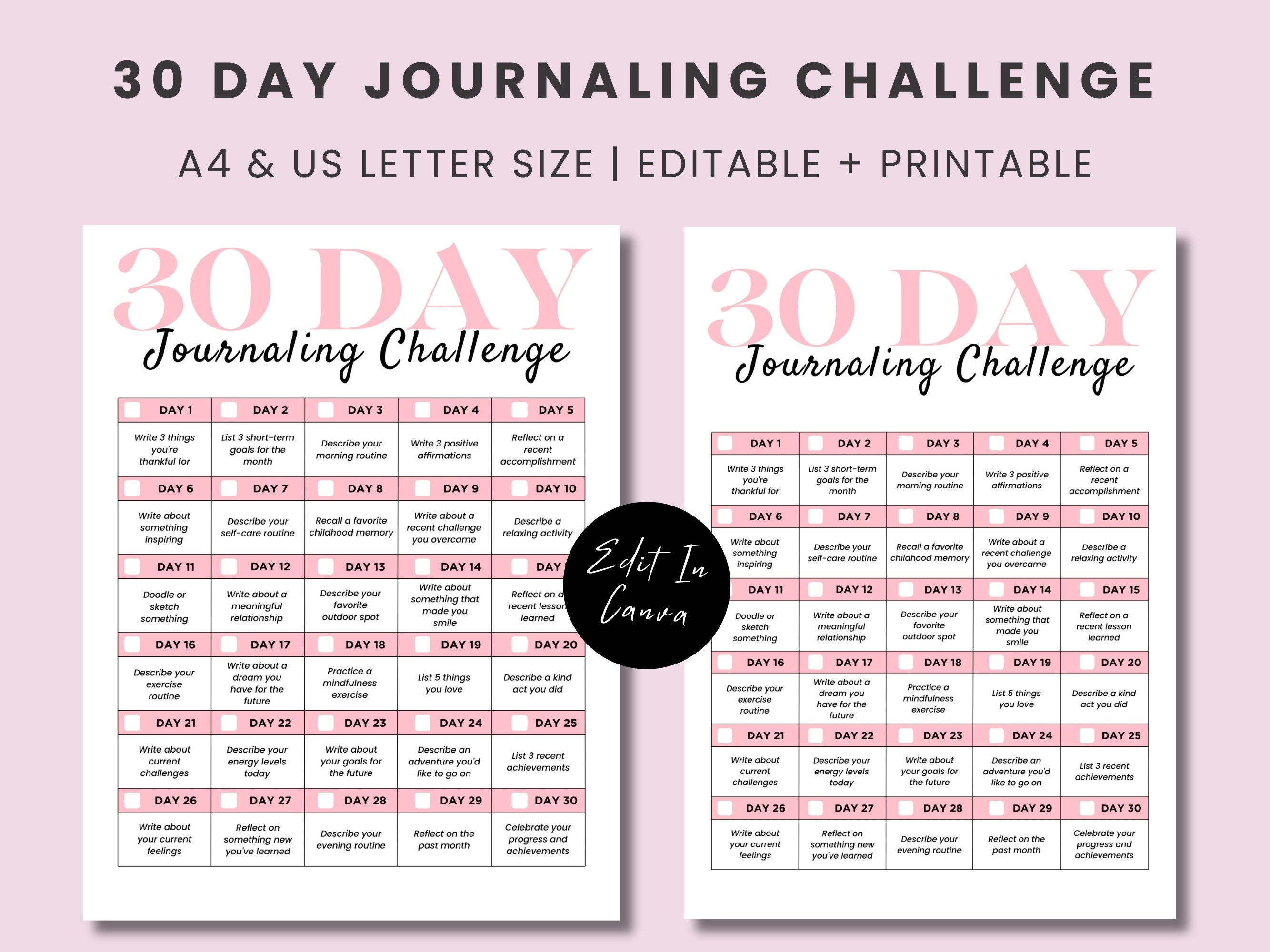 30 Day Journaling Challenge, Printable Journaling Challenge, Printable ...