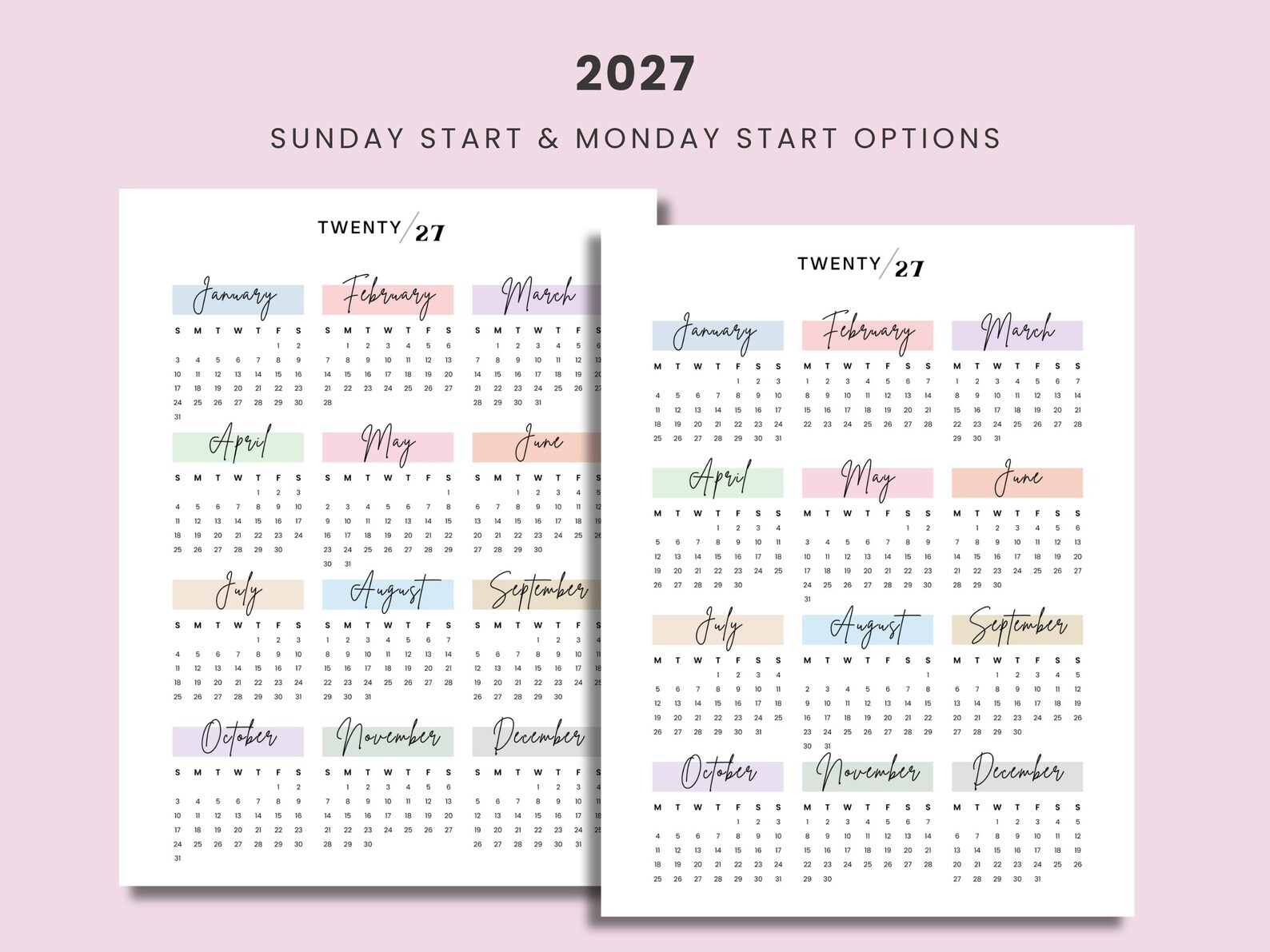 2024 - 2030 Yearly Calendars Printable, Minimalist Calendar, Sunday ...
