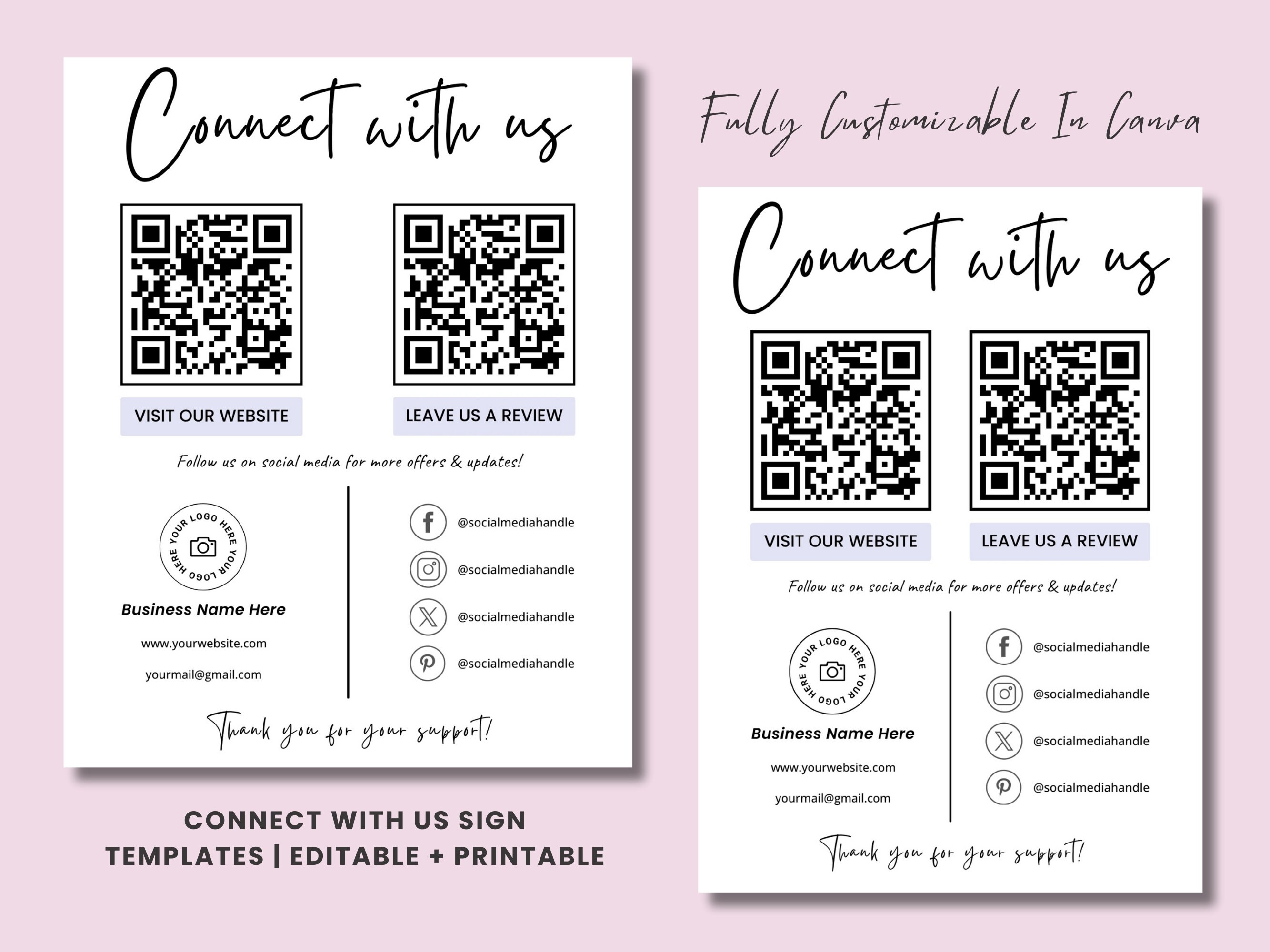 Social Media Sign Template, Connect With Us Qr Code Template, Social ...