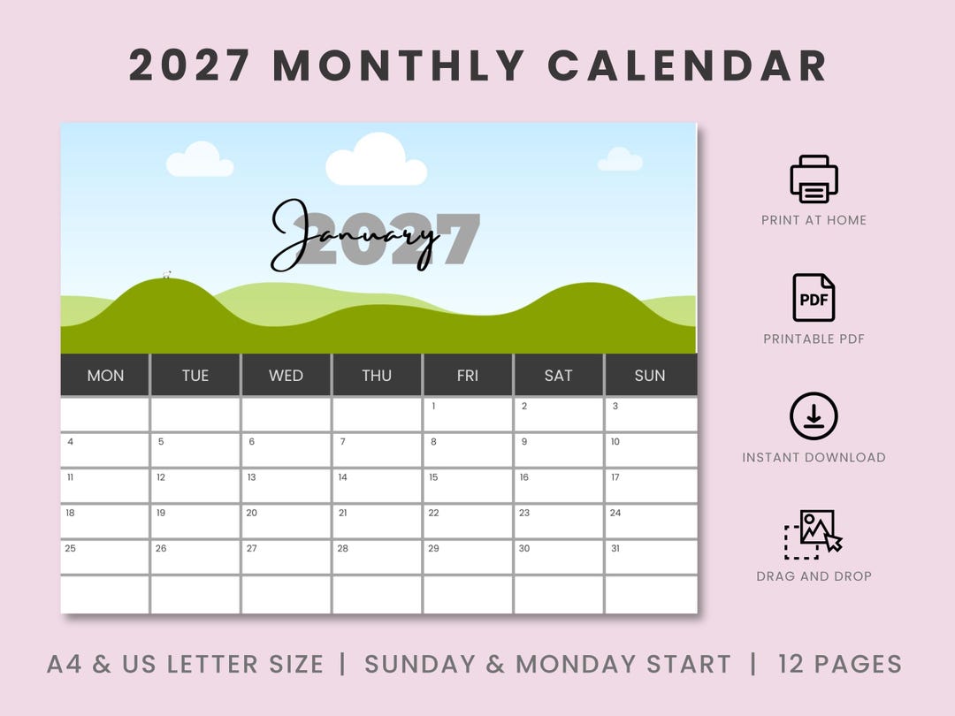 2027 Monthly Custom Canva Frame Calendar Templates, 2027 Calendar ...