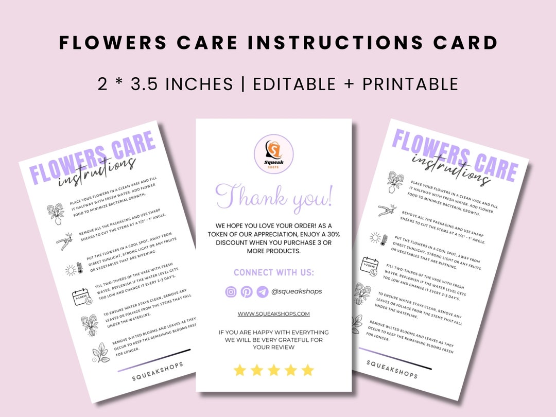 Editable Flowers Care Card Template: Minimalist Design (2x3.5 Inches ...
