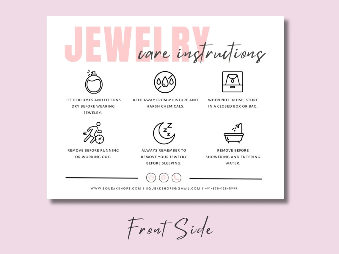 Editable Jewelry Care Card Template, Printable Jewelry Care ...