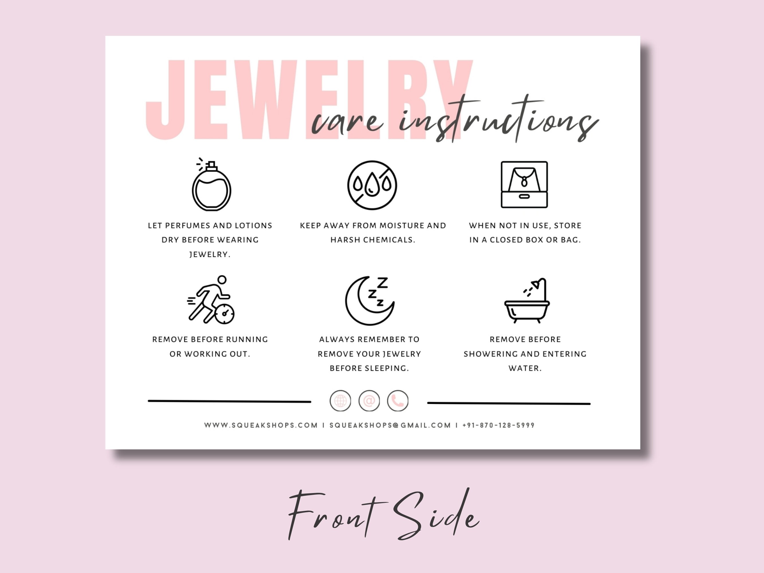 Editable Jewelry Care Card Template: Printable Instructions (canva) - Etsy