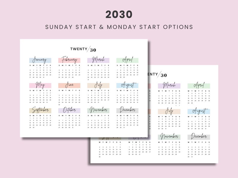 2024-2030 Yearly Landscape Calendars Printable, Minimalist Calendar ...