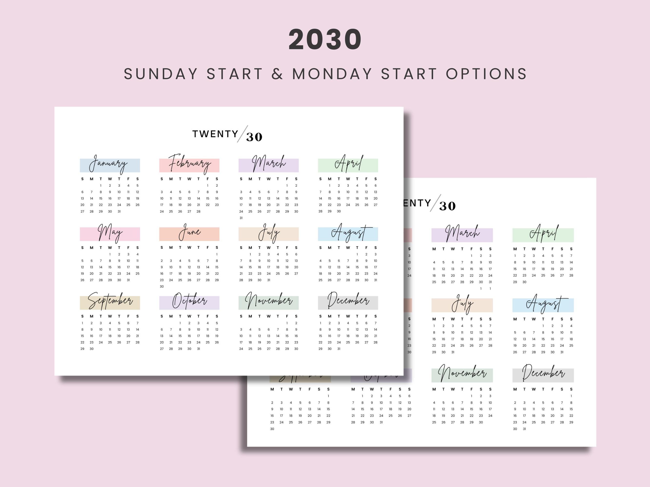 2024-2030 Yearly Landscape Calendars Printable, Minimalist Calendar ...