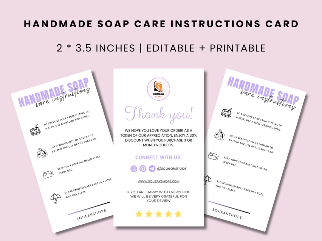 Handmade Soap Care Card Template, Handmade Soap Care Instructions ...