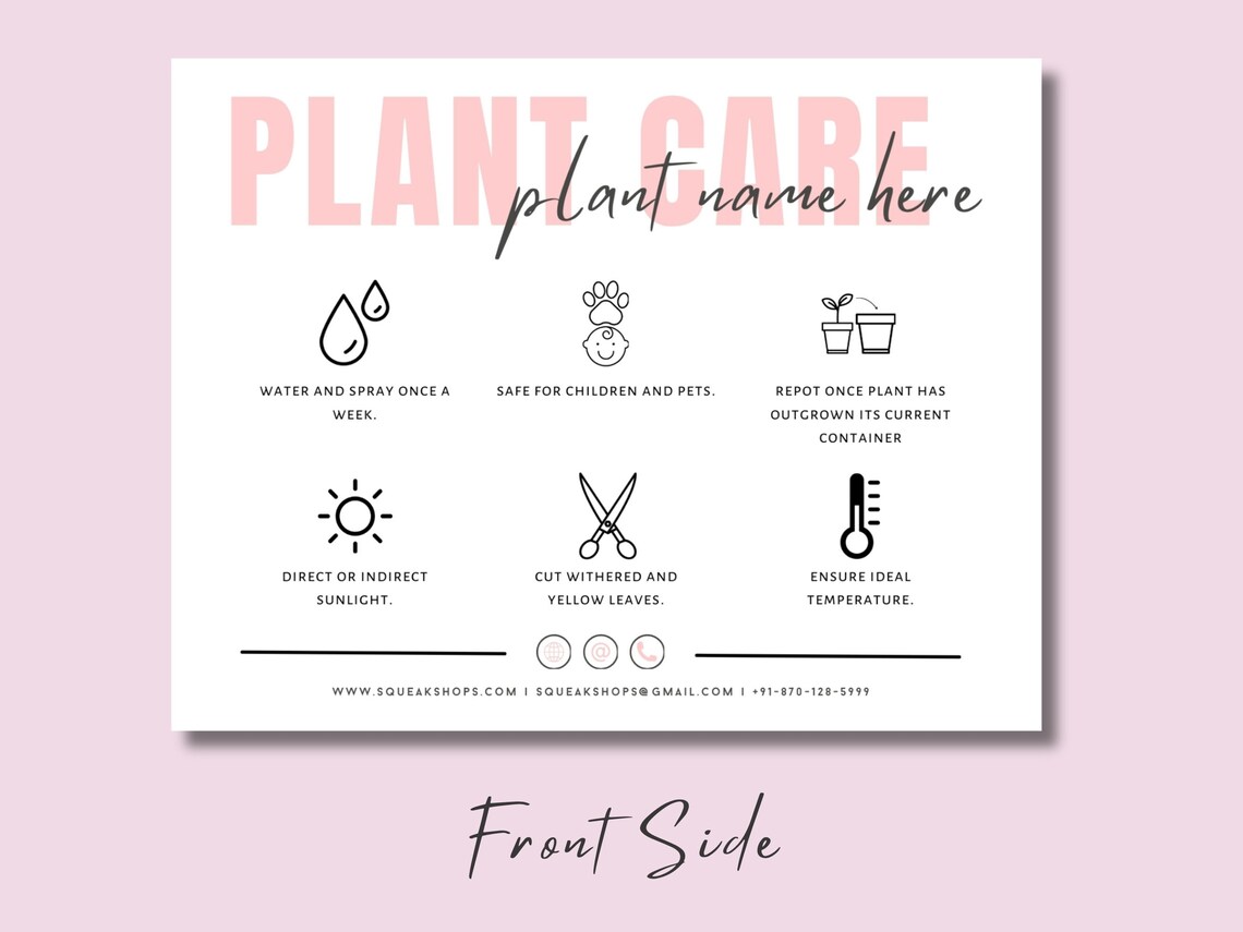 Plant Care Card Template, Editable Plant Care Guide, Plant Care Guide ...
