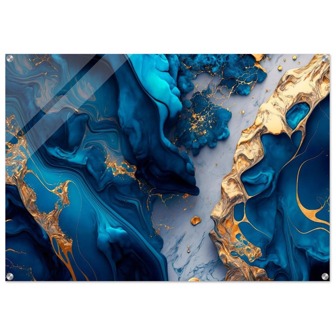 Beautiful Striking Blue and Gold Marble Effect Painting - Etsy