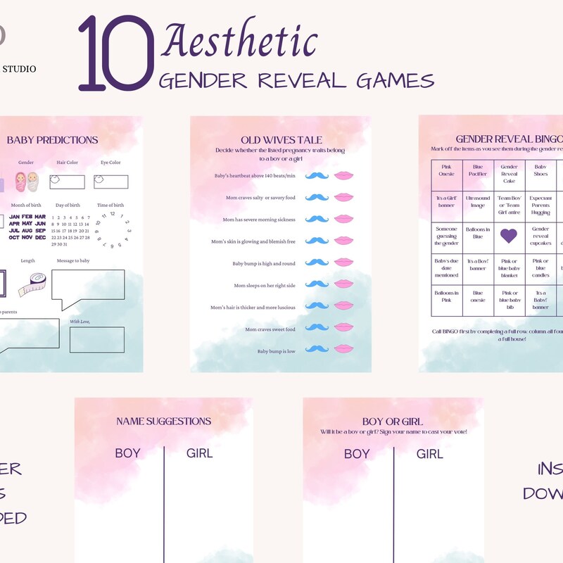 Gender Reveal Games Printable - Etsy