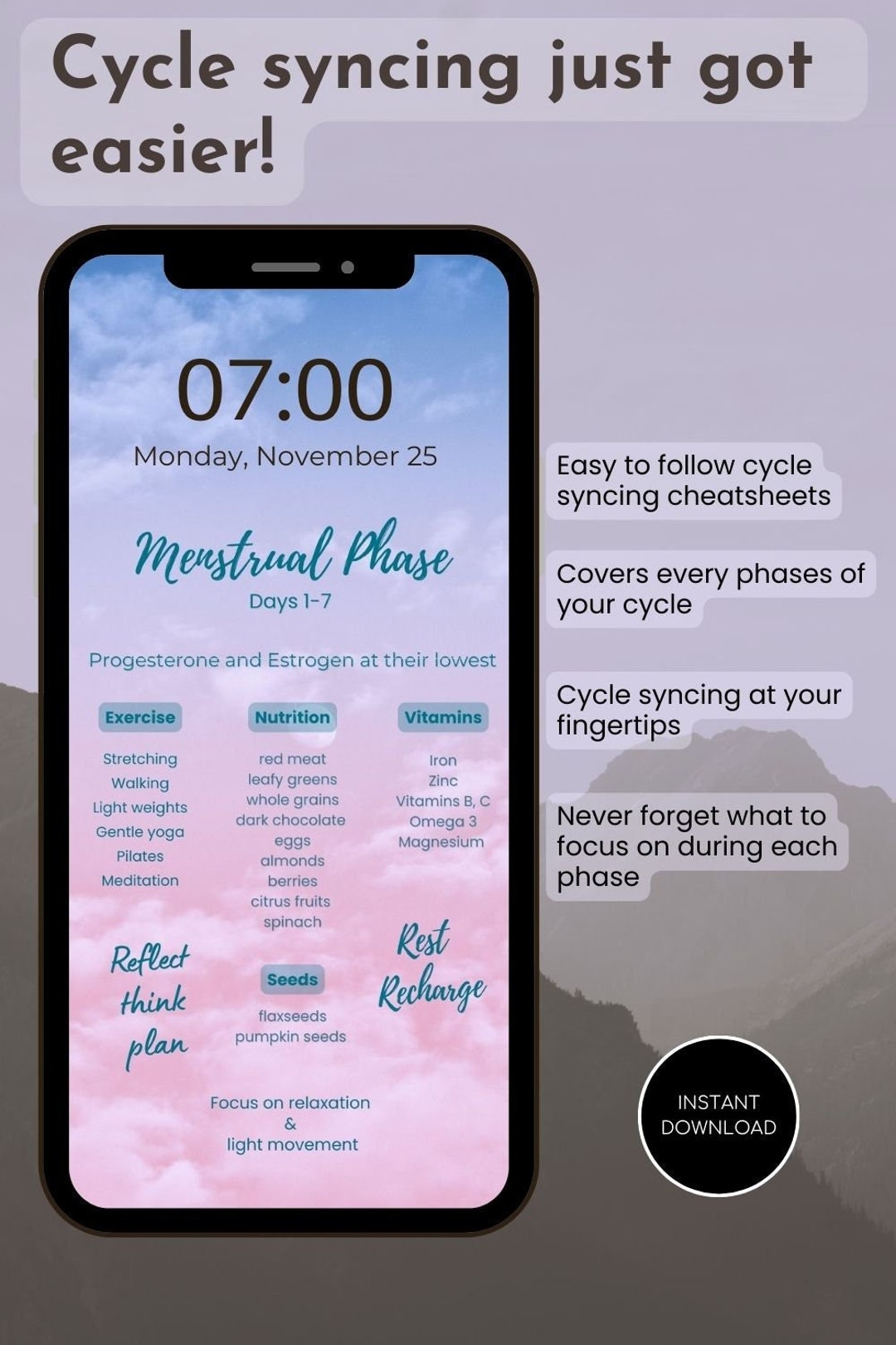 SET OF 4 Cycle Syncing Cheat Sheets | Cycle Sync Phone Wallpaper ...
