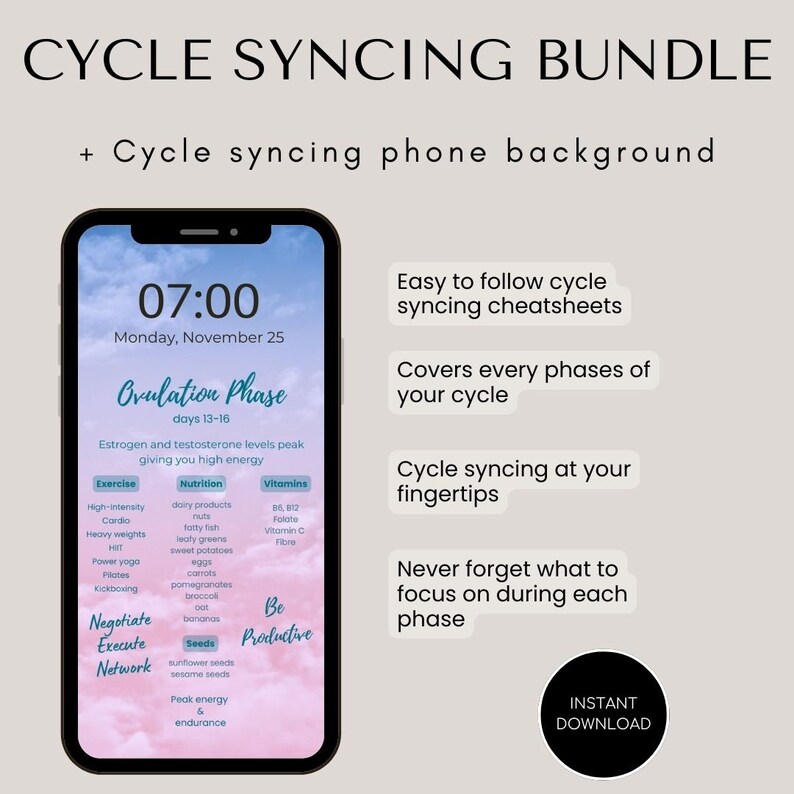 Bundle Ultimate Cycle Syncing Guide Set of 4 Cycle Syncing Cheat Sheets: PMS Relief PMDD Support ...