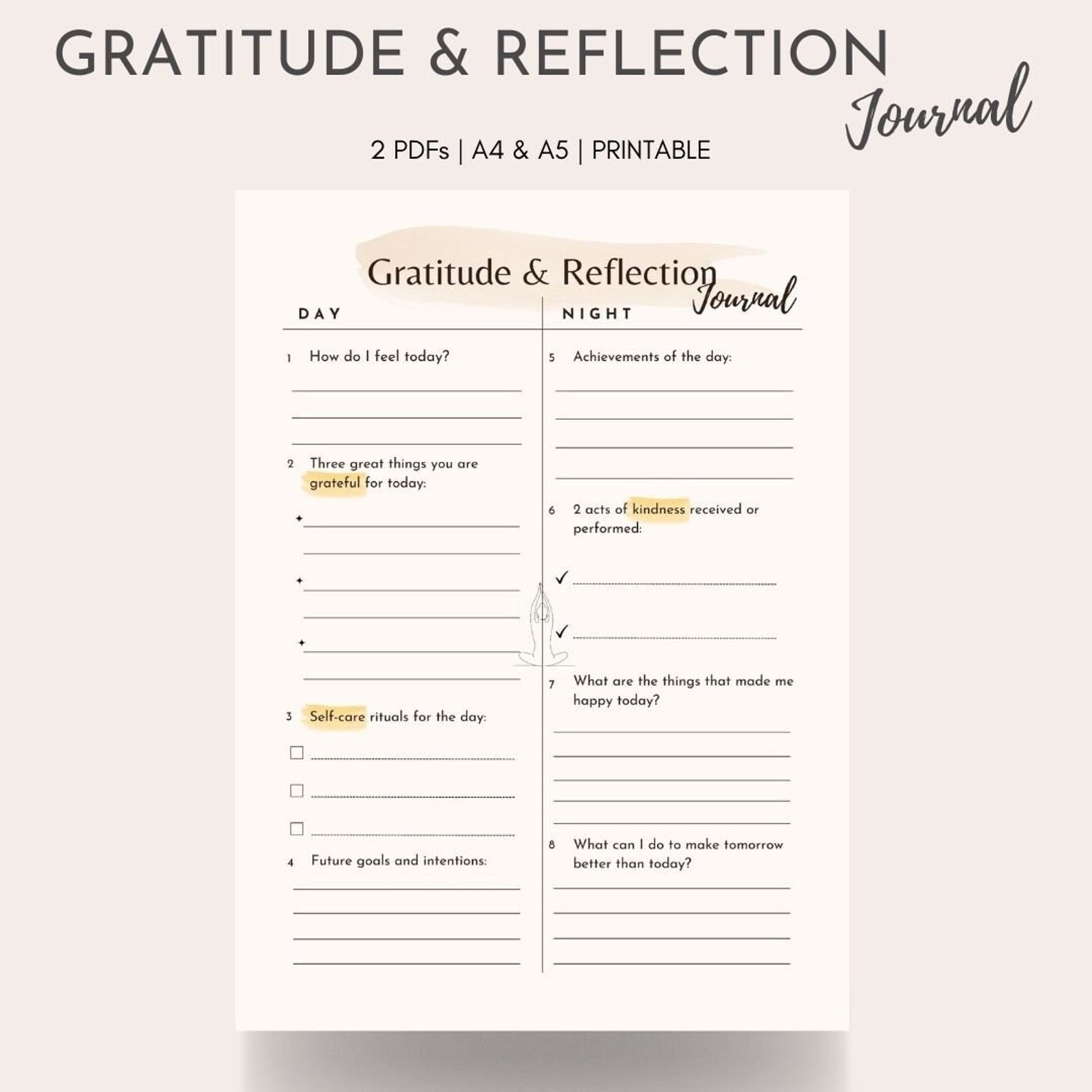 Printable Gratitude & Reflection Journal, Wellness Planner, A4 | A5 - Etsy