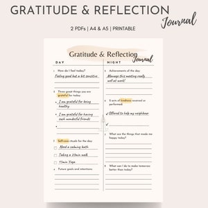 Printable Gratitude & Reflection Journal, Wellness Planner, A4 | A5 - Etsy