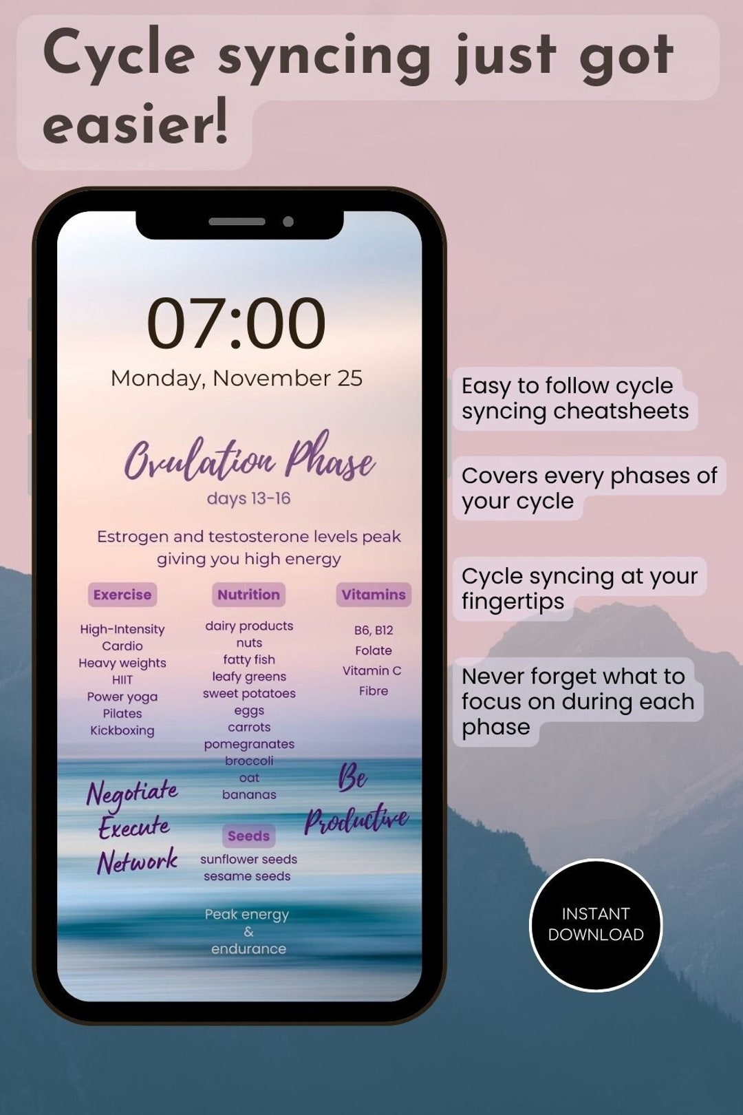 SET OF 4 Cycle Syncing Cheat Sheets | Cycle Sync Phone Wallpaper | Digital Download - Etsy UK