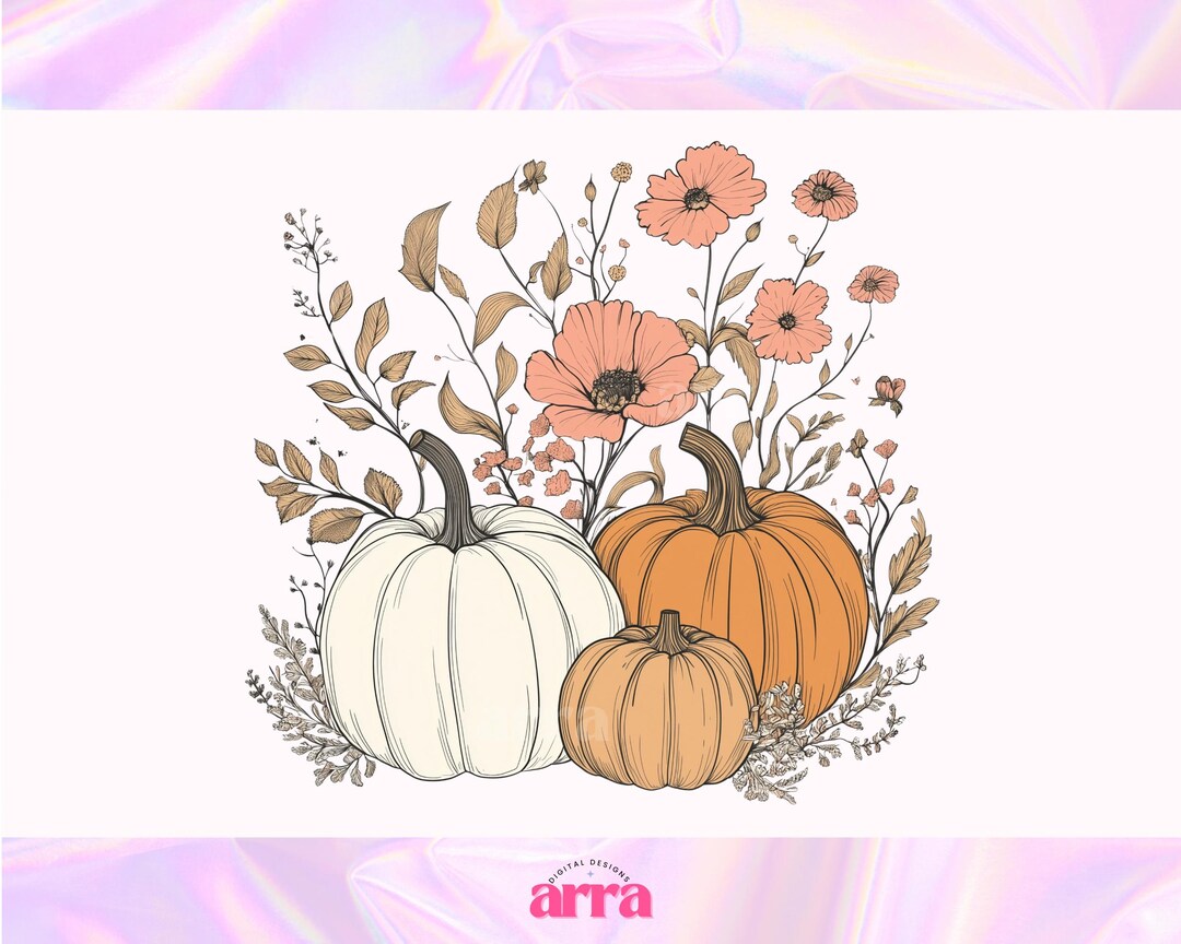 Floral Pumpkin Png Boho Floral Fall Png Retro Fall Png Autumn Vibes Png ...