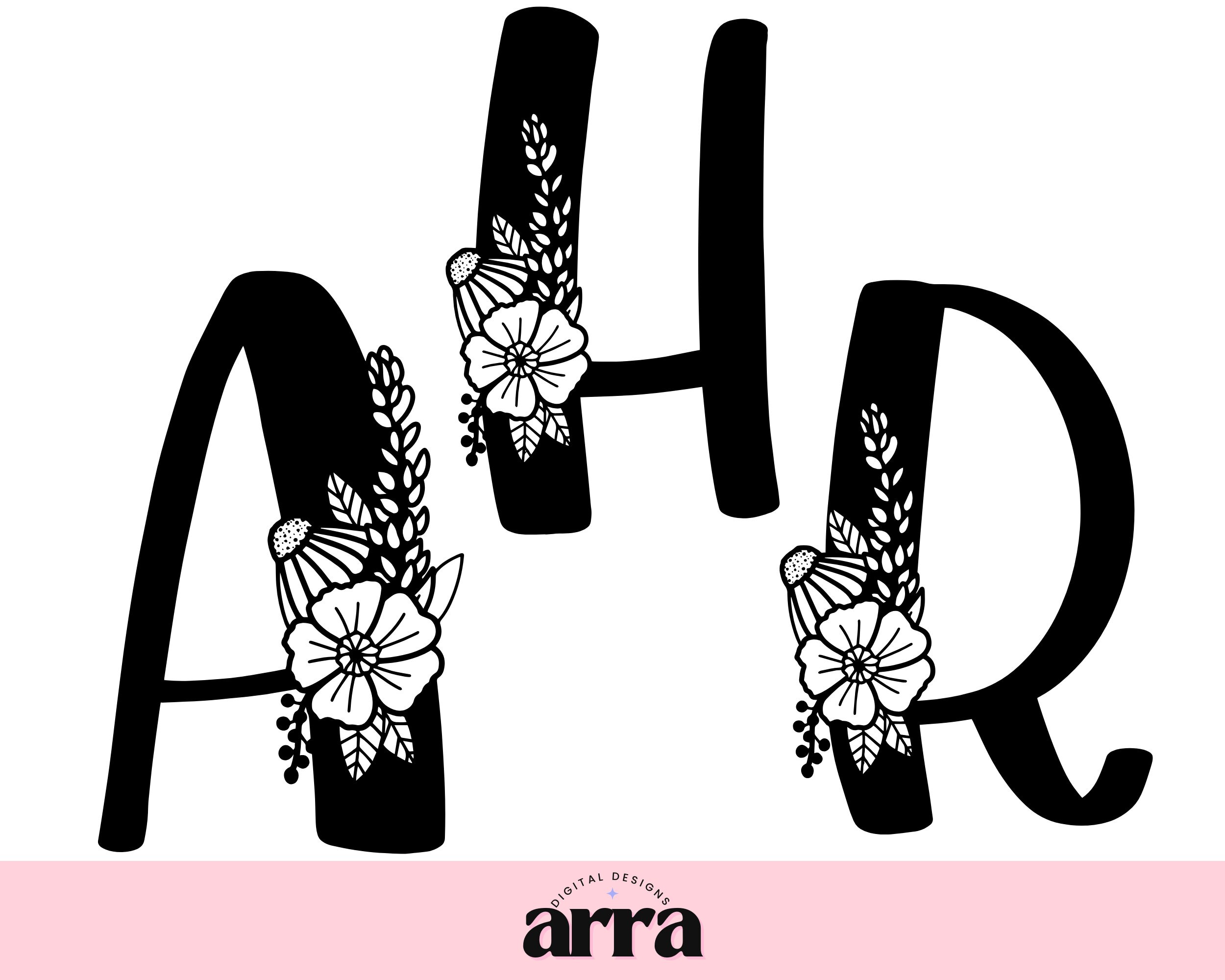 Floral Monogram SVG Bundle Monogram SVG Floral Alphabet PNG Floral ...