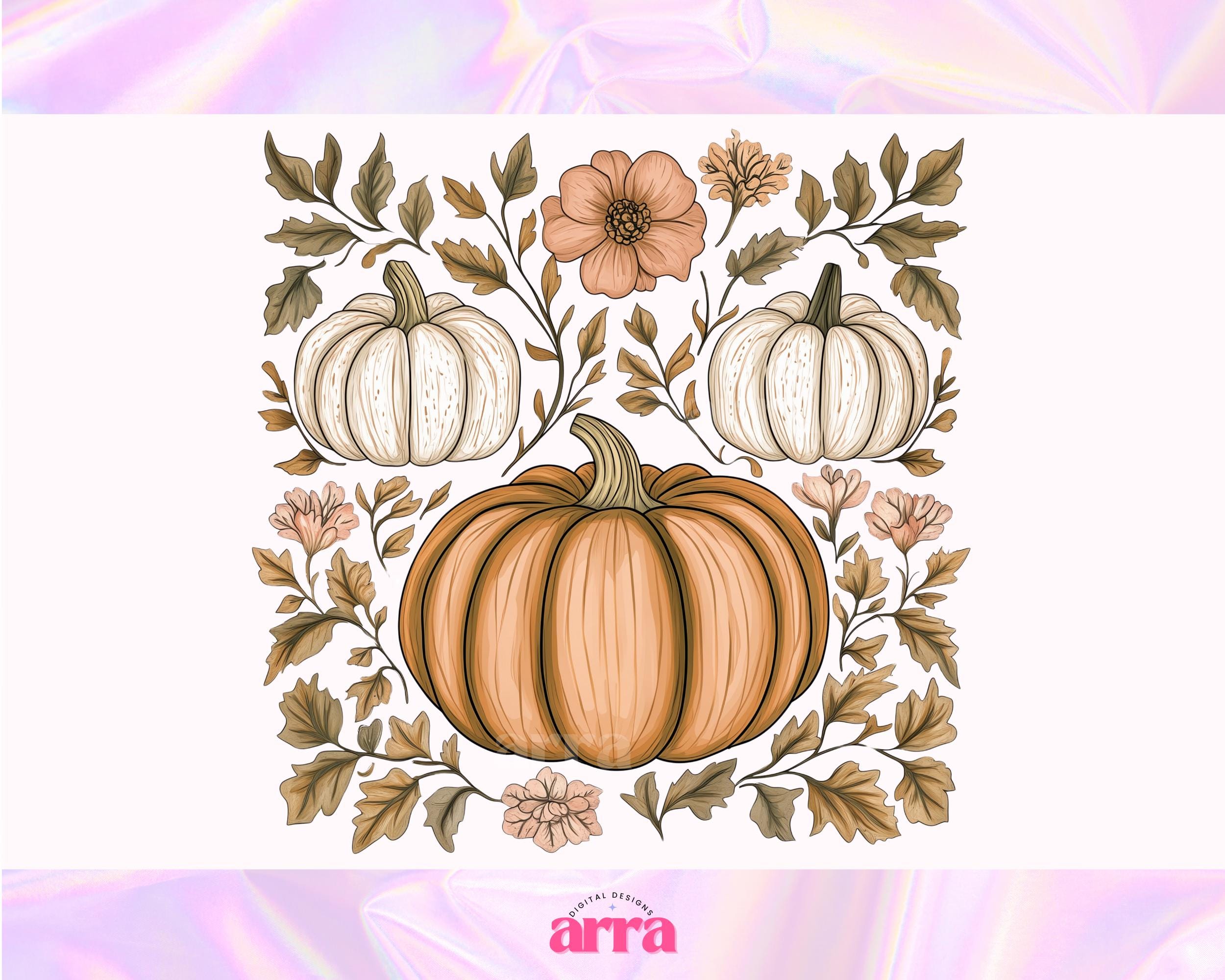 Floral Pumpkin Png Boho Floral Fall Png Retro Fall Png Autumn Vibes Png ...