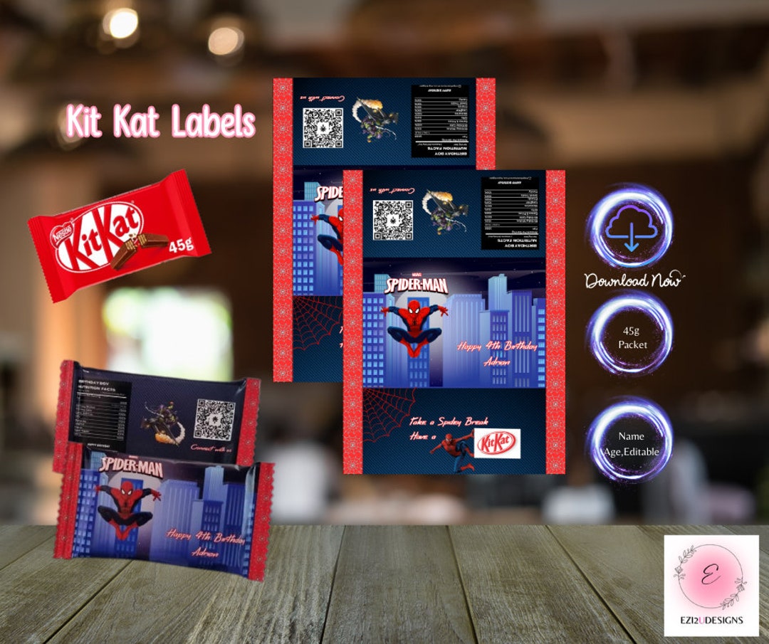 Spiderman Label Spiderman Kitkat Label Spiderman Party Wrapper - Etsy