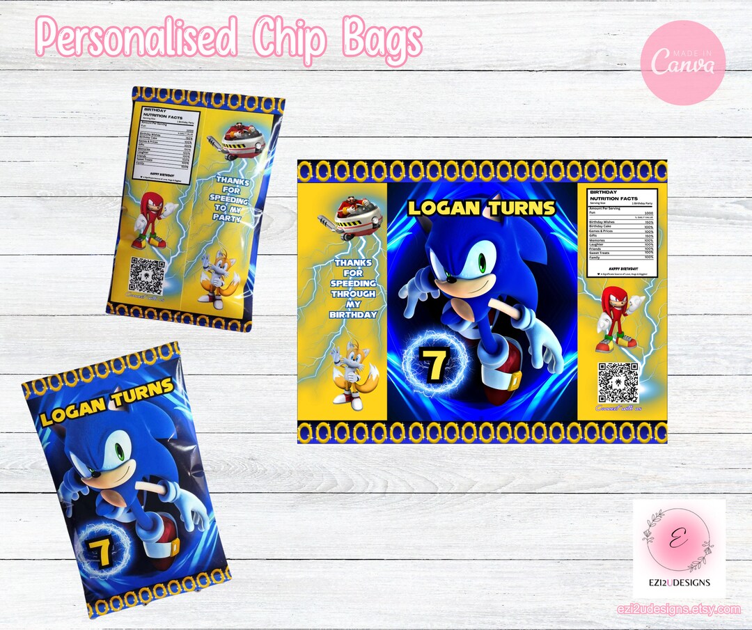 SONIC Chip Bag Party Favors Chip Labels Birthday Gift Digital - Etsy