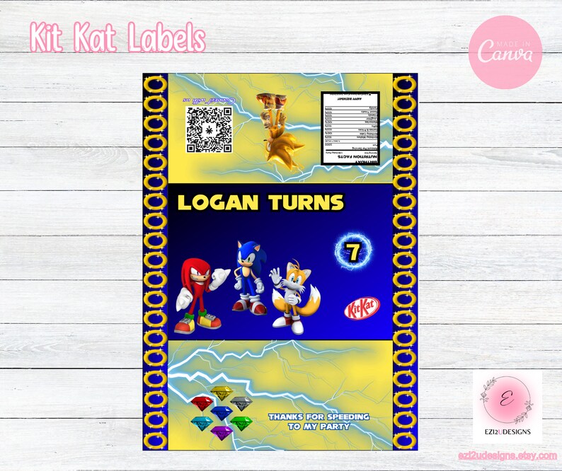 SONIC Chocolate Wrapper Kit Kat Sonic the Hedgehog Wrapper Chocolate ...