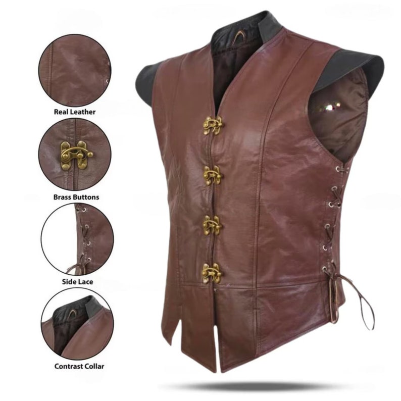 Handmade Renaissance Leather Vest, Men's Side Laced Medieval Jerkin ...