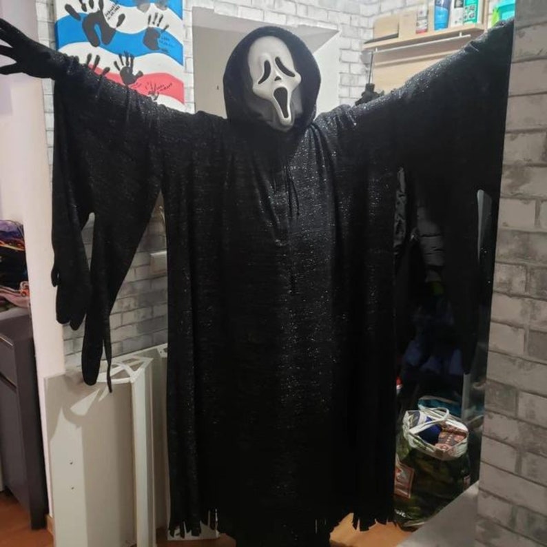 SCREAM 6 Halloween Glittery Robe, Horror Ghostface Cloak, Black Ghost ...