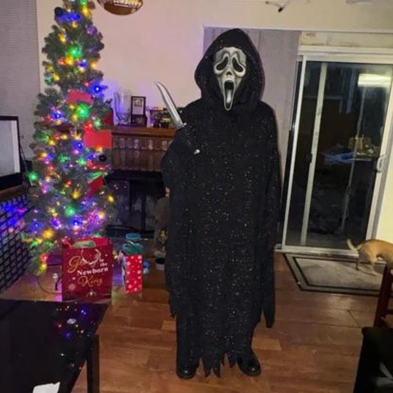 SCREAM 6 Halloween Glittery Robe, Horror Ghostface Cloak, Black Ghost ...
