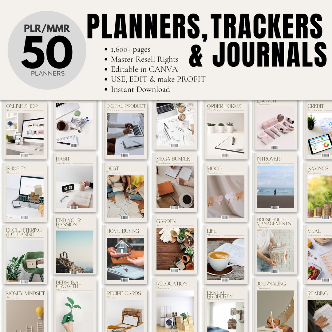 PLR Digital Planner, PLR Journal Tracker Template, Canva Editable ...