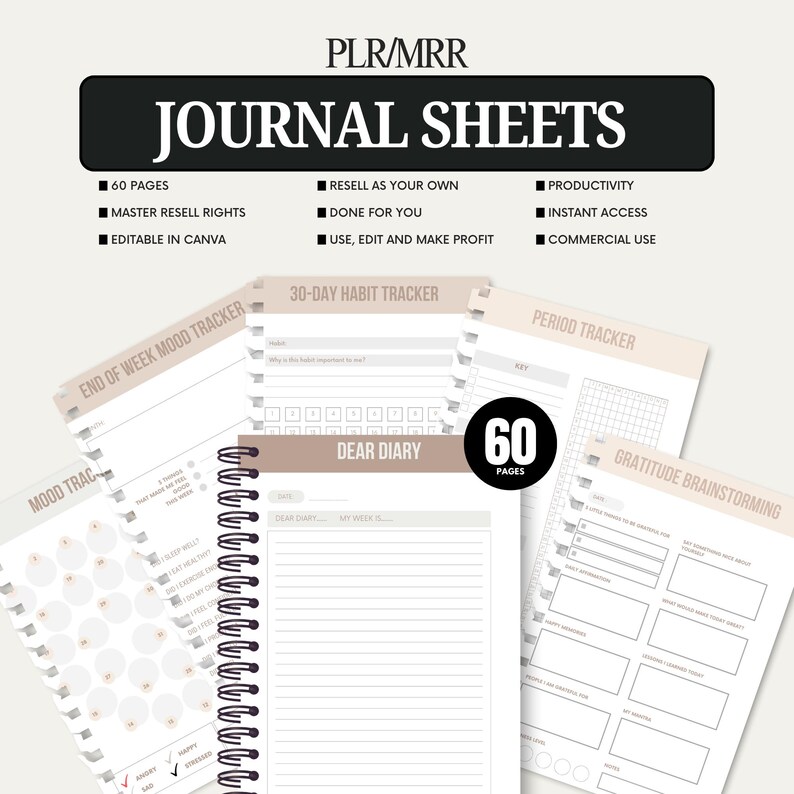 PLR Journal Sheets, Master Resell Rights, Plr Planner, PLR Digital ...