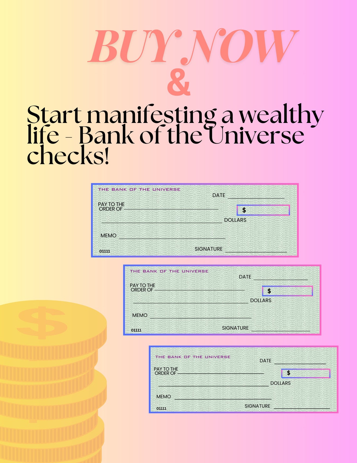Printable Checks for Manifesting Money, Editable Money Manifestation ...