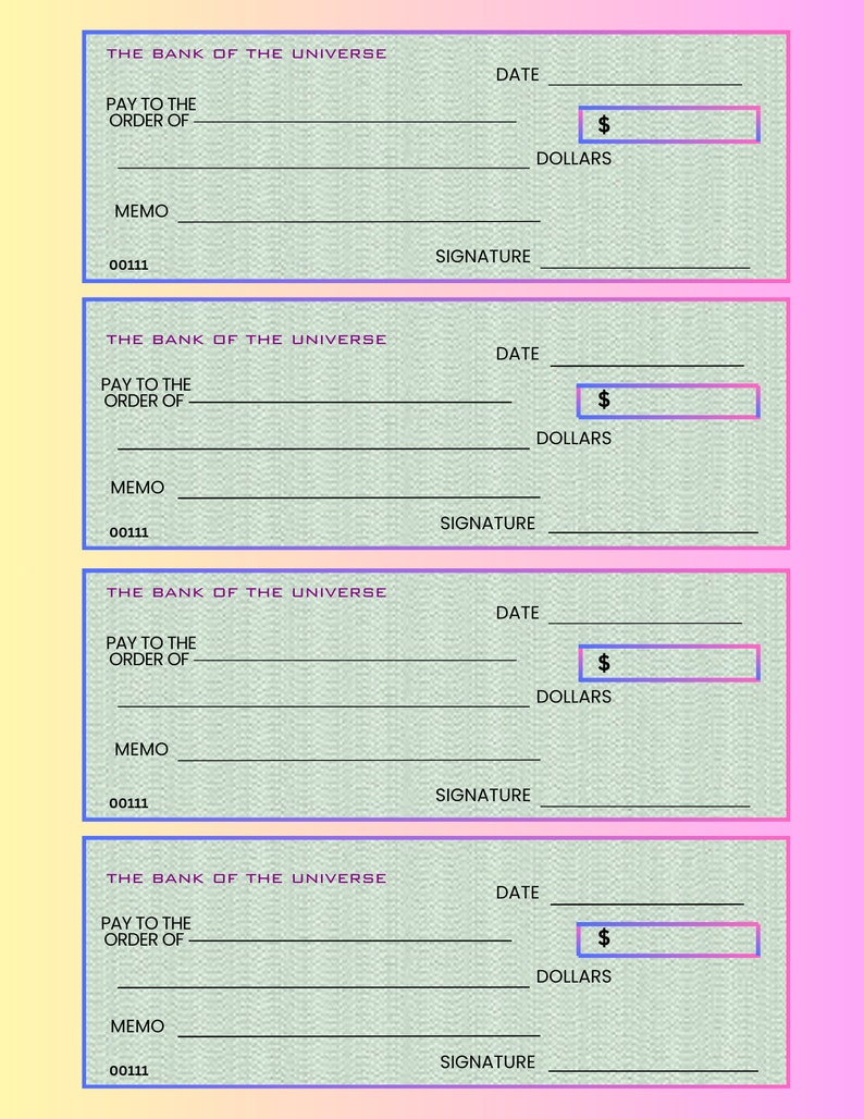 Printable Checks for Manifesting Money, Editable Money Manifestation ...
