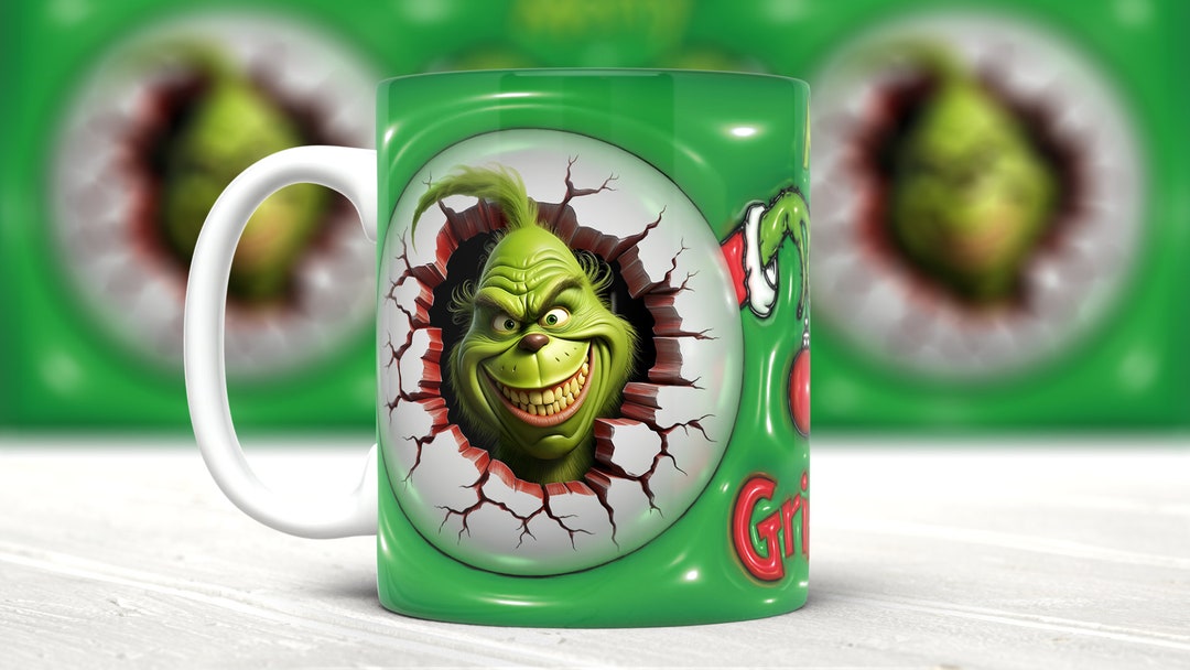 Grinch Christmas Break Through Inflated 3D Mug Wrap, Puffy Coffee ...