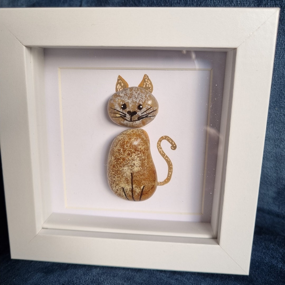 Pebble Cat Natural Pebble Framed - Etsy
