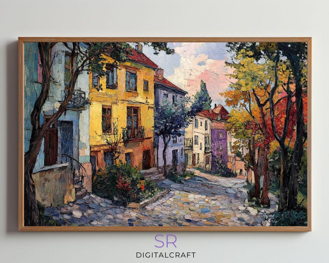 Charming Small Town Art Rustic Village Scene Cozy Countryside Decor ...