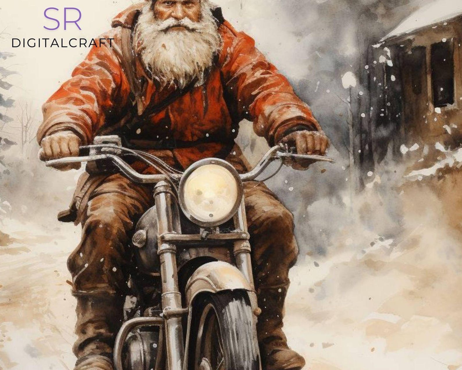 Santa Claus Riding a Motorcycle Fun Christmas Digital Art Print for ...