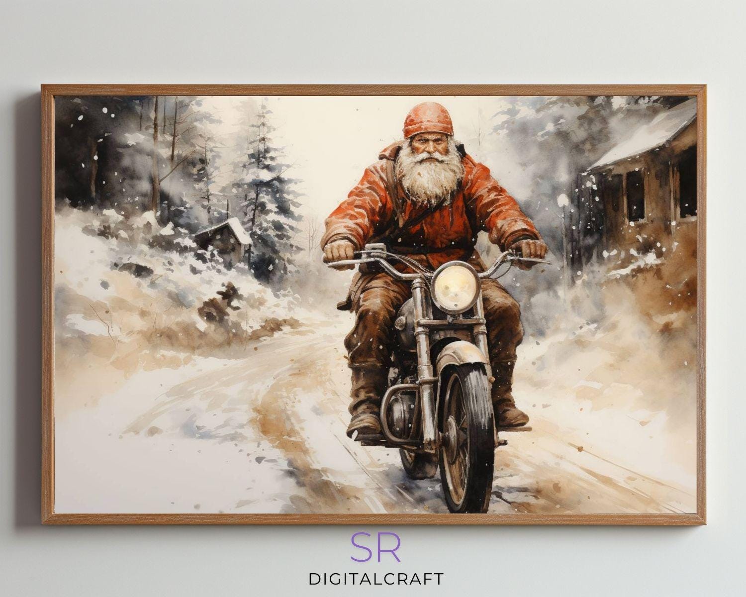 Santa Claus Riding a Motorcycle Fun Christmas Digital Art Print for ...