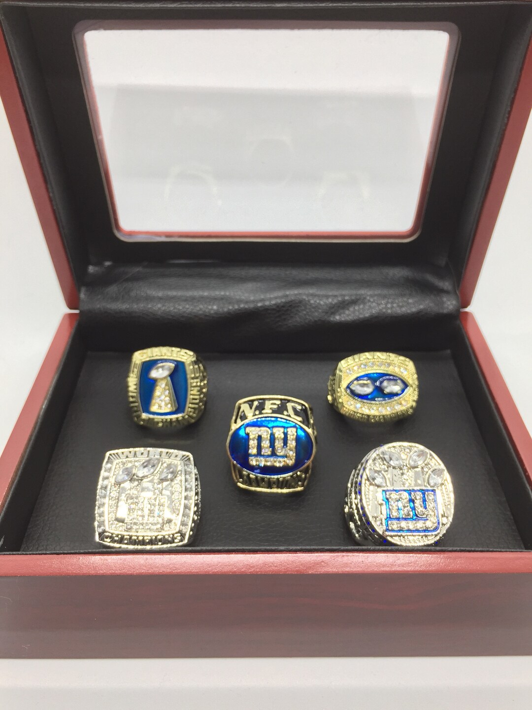 NYG 5 Ring Set With Wooden Display Box - Etsy