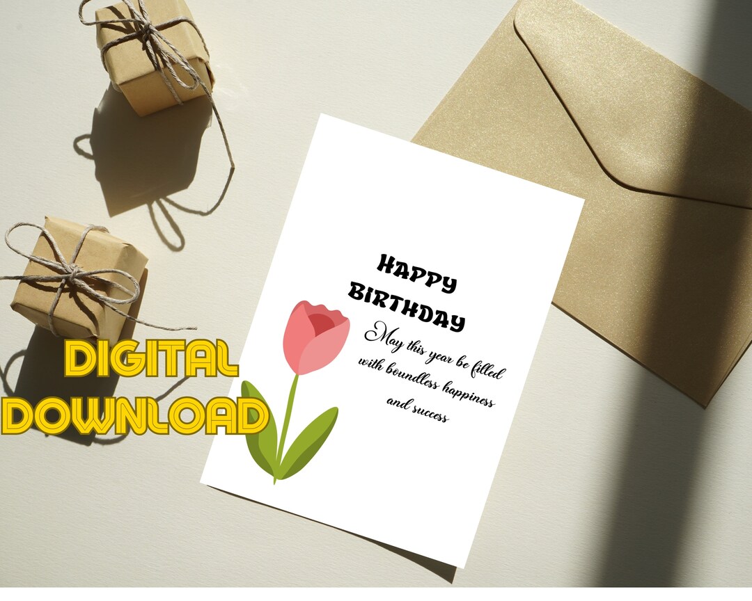 Peach Flower Design Birthday Card, Greeting Card, Digital Download ...