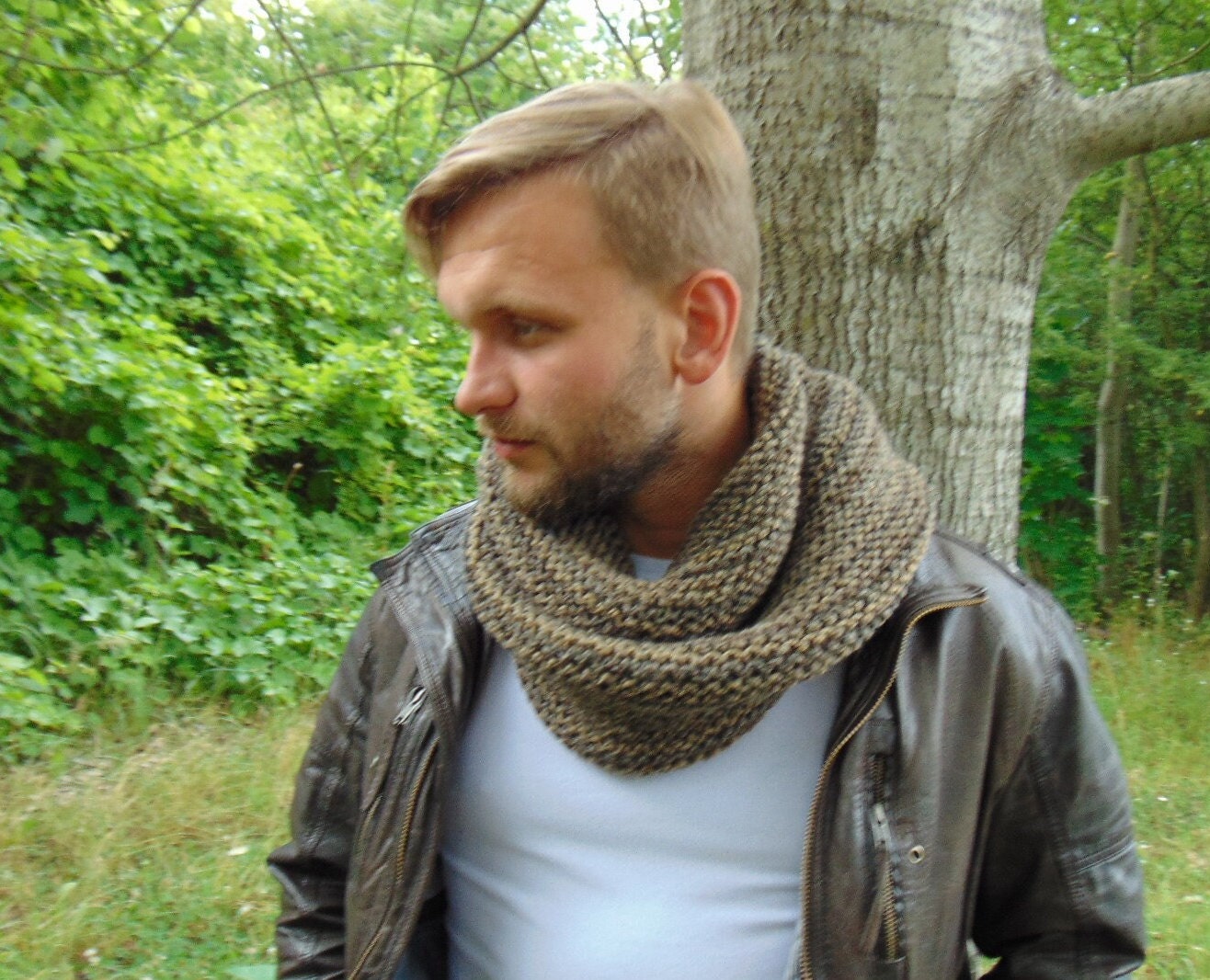 Brown Mens Cowl Hand Knitted Men's Scarf Winter Shawl Shaded Brown ...