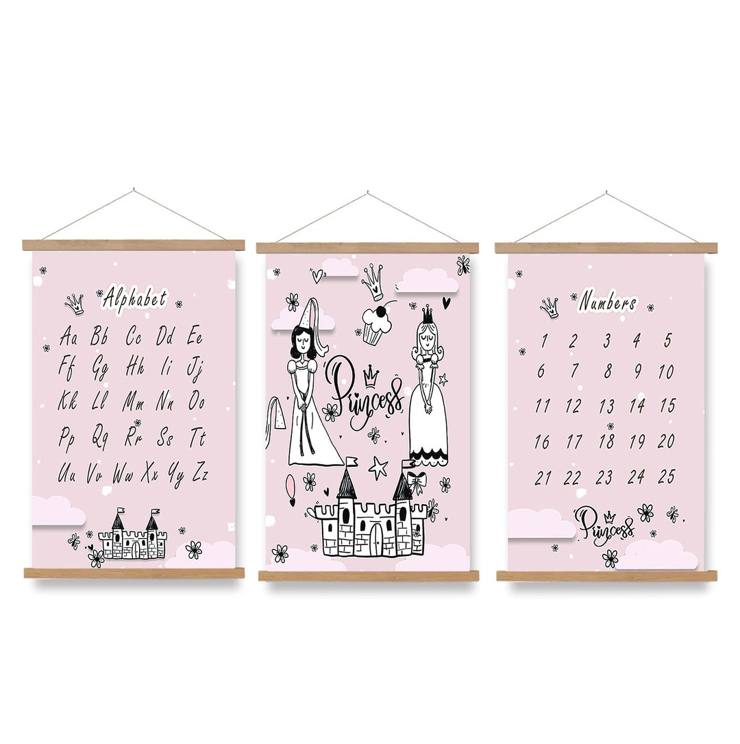 Three Pink Educational Princess Postersa3,princess Posters for Kids ...